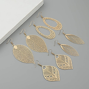 Starain 12 Pairs Gold Hoop Earrings for Women Long Layered Leaf Earrings Vintage Statement Dangle Drop Earrings Set