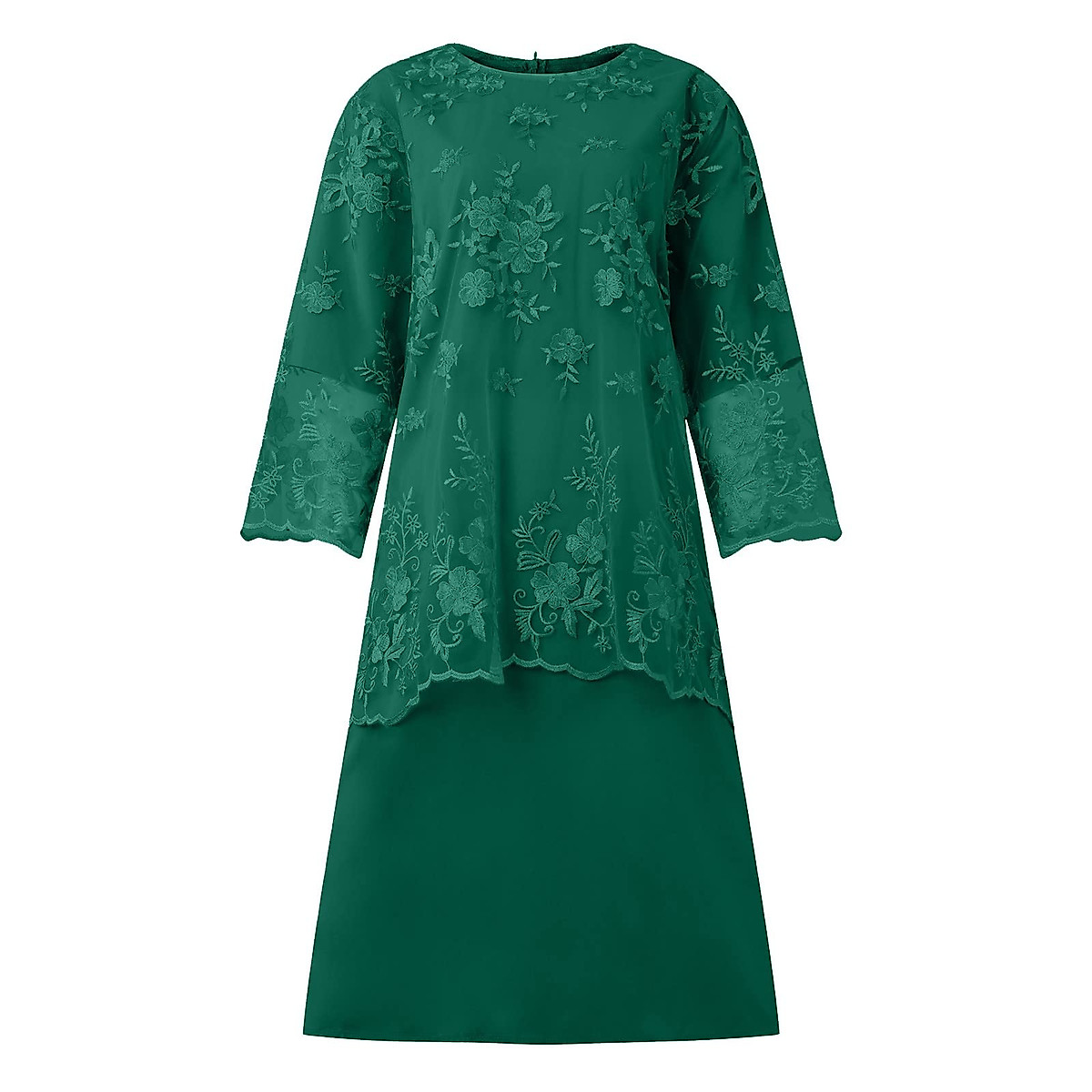ADHOWBEW Wedding Guest Dresses for Women Plus Size Lace Chiffon Two Piece Set Dress Elegant Long Sleeve Midi Dress Vestidos Elegantes De Mujer para Fiesta Mother of The Bride Dresses Medium Green