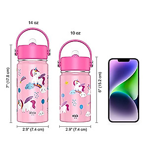 Oisiz Kids Water Bottle with Straw Lid 14oz, Vacuum Insulated 316 Stainless Steel Water Bottles for Kids for School, Leakproof Toddler Water Bottle, BPA Free and Keep Cold for 24 Hours