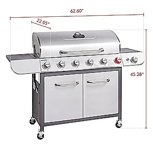 Royal Gourmet US-SG6002R 6 BBQ Liquid Propane Grill with Sear and Side Burners, 71,000 BTU Cabinet Style Stainless Steel Gas Griller, Silver