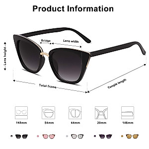 SOJOS Cat Eye Designer Sunglasses Fashion UV400 Protection Glasses SJ2052 with Black Frame/Gradient Grey Lens