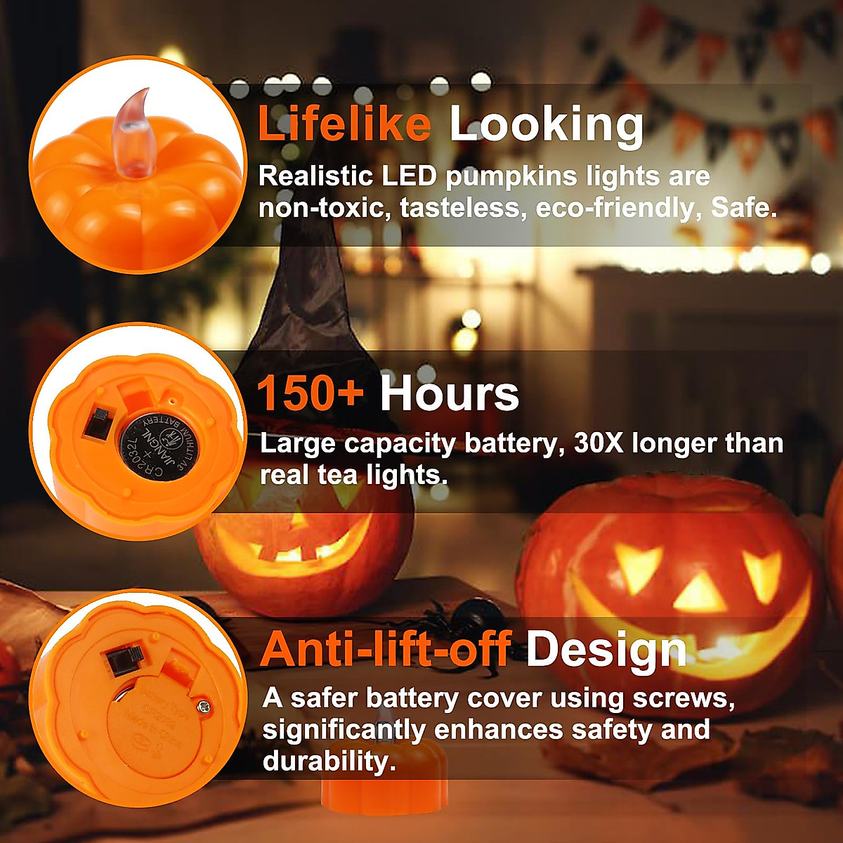 Pumpkin Tea Lights Fall Decorations, 12 Pack LED Orange Pumpkin Lights Flameless Candles Battery Operated, Halloween Thanksgiving Flickering Tealight Candle for Home Table Indoor Party Decor