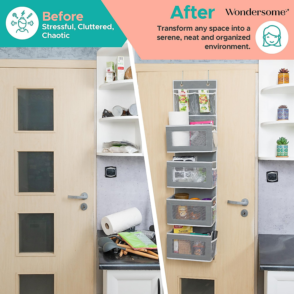 Wondersome Over the Door Organizer - Clear Mesh Window Hanging Storage Rack - Closet/Wall Organization for Bedroom, Bathroom, Kids Room - Space Saving Shelves for Clothes, Shoe, Towel - US-Based Brand