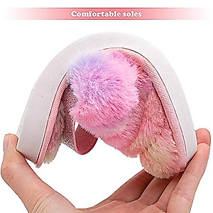 Kids Fluffy Fuzzy Slippers Rainbow Color House Home Slippers for Boys and Girls Faux Fur Slides with Strap Little Kids Slip-on Shoes