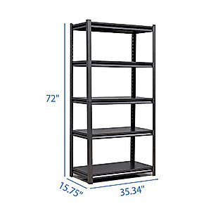 LUCYPAL 5-Tier Adjustable Metal Storage Shelves,Heavy Duty Garage Shelving Utility Rack for Garage,Warehouse,Pantry,Kitchen,35.4”W x 15.7”D x 72”H,Black