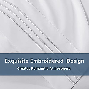 wavveUziz Bed Sheet Set Super Soft 100% Microfiber Sheet 1800 Brushed Microfiber Embroidered Full Size Bed Sheets 16-Inch Deep Pocket - 4 Piece, White