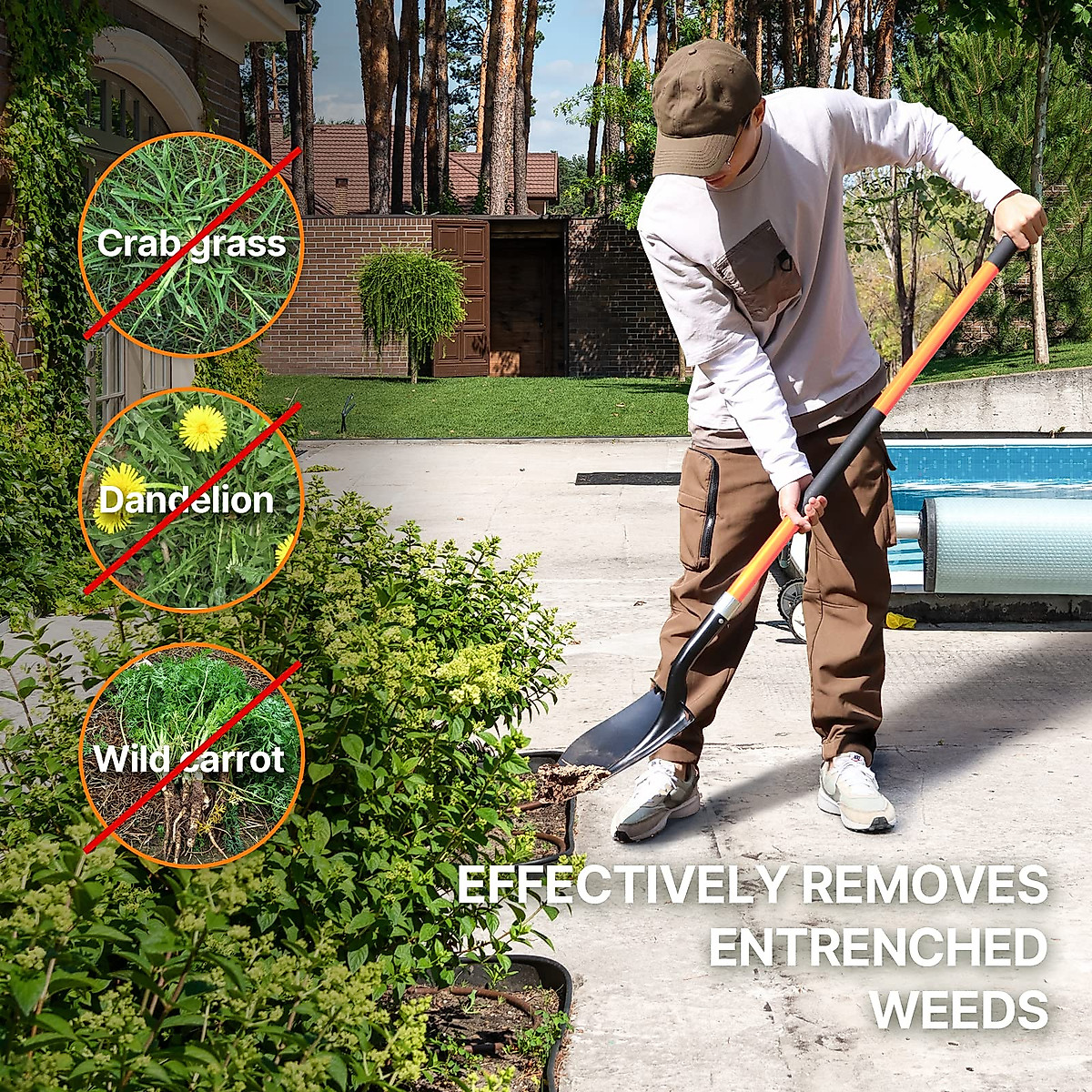 VNIMTI Shovel for Digging, 56 Inches Heavy Duty Shovel for Gardening, Round Shovel for Digging with Fiberglass Handle (Orange)