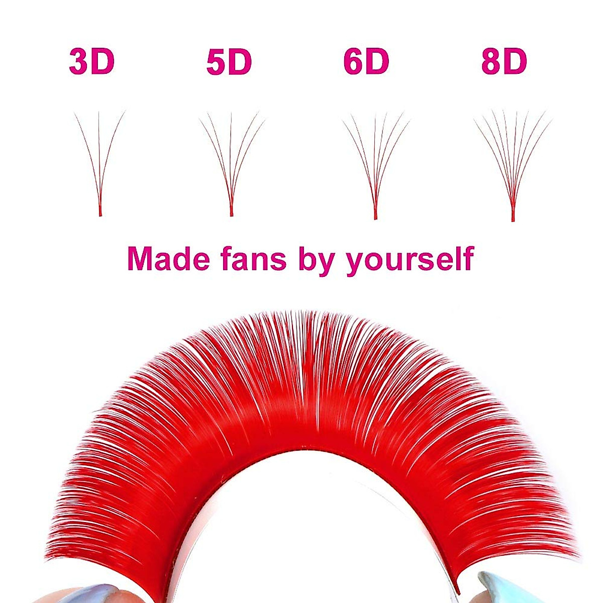Eyelash Extension D Curl 15-20mm Easy Fan Volume Lashes 0.07mm Mixed Tray Red Easy Fan Lash Extensions Colorful Self Fanning Lashes (Red 0.07-D, 15~20mm Mix)