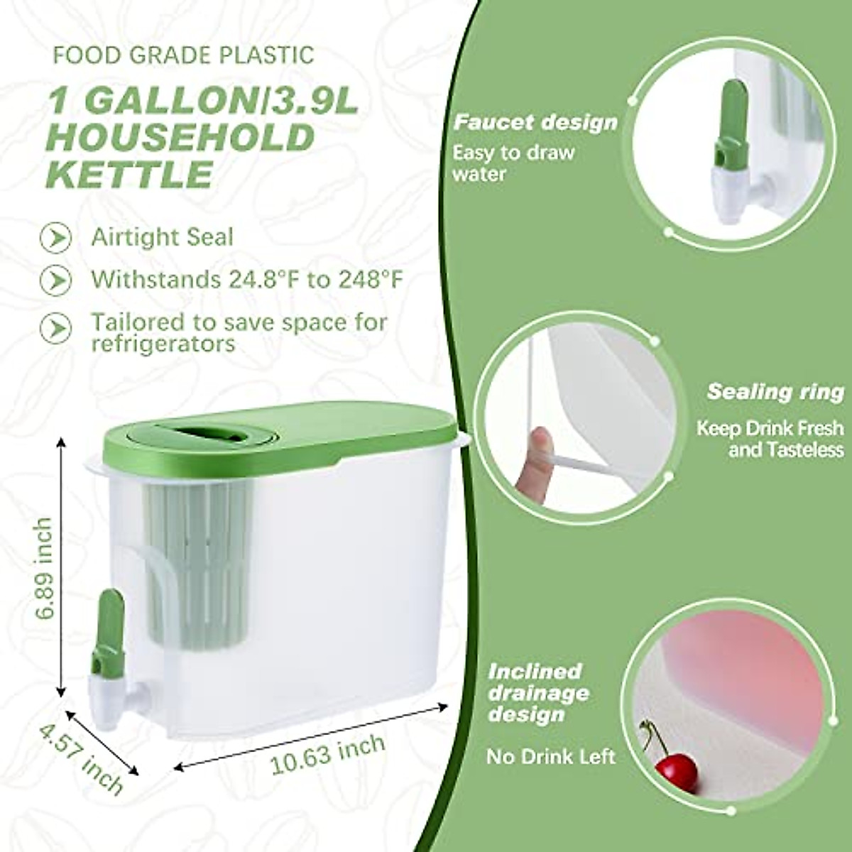 2 Pcs Cold Brew Maker 1 Gallon Plastic Cold Brew Coffee Maker and 2 Filter Infuser Beverage Drink Dispensers for Parties Cold Brew Pitcher with Spigot Juice Containers for Water (Green)