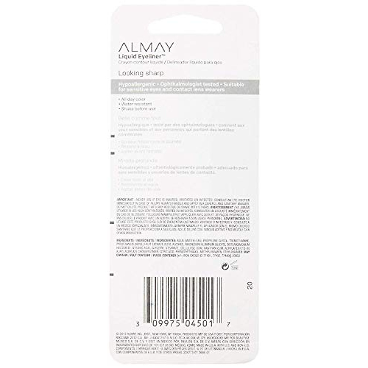 Liquid Eyeliner by Almay, Waterproof, Fade-Proof Eye Makeup, Easy-to-Apply Liner Brush, 221 Black, 0.1 Oz