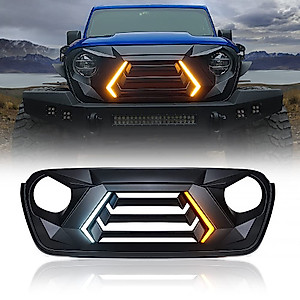Xprite Front Grille with Turn Signals and Daytime Running Light, Matte Black Grille Compatible with 2018-2024 Jeep Wrangler JL JLU & 2020+ Gladiator JT