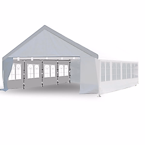 ECOLINEAR Carport, 20'x26' Heavy Duty Carport, Party Tent with Roll-up Ventilated Windows, Removable Sidewalls & Doors, Car Port Canopy Tent with All-Season Tarp for Car, Truck, Party, White