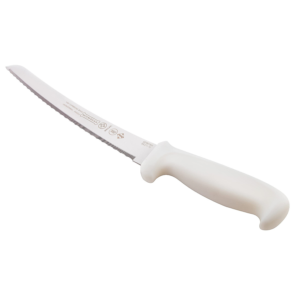 Mundial 5600 Series 10 in Curved Micro-Serrated Edge Bread Knife with White Handle