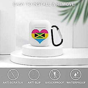 Pansexual Heart Flag Jamaica Silicone AirPods Case Protective Cover Compatible with AirPods 2 & 1 with Keychain