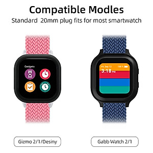 SimpleThings Nylon Solo Loop Compatible for Gizmo Watch Gabb Watch 1/2/3 Watch Band Replacement, 20mm Braided Breathable Stretchy Sport Watch Strap for Kids Boys Girls