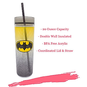 Spoontiques - Tall Cup with Straw - Acrylic Drinkware with Coordinated Lid and Straw - Batman, multicolor, 10.5" h (22101)