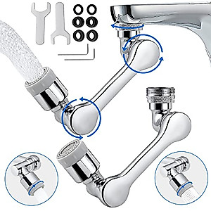 2Pcs Faucet Extender for Bathroom Sink, Universal 1080° Swivel Robotic Arm Faucet Aerator, Brass Sink Faucet Attachment with 2 Water Outlet Modes, for Kitchen & Bath Faucet Parts Replacement