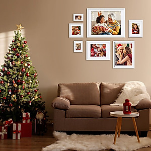 Egofine 11x14 Picture Frames Set of 4, Made of Solid Wood Covered by Plexiglass 5x7 and 8x10 with Mat or 11x14 without Mat, for Table Top Display and Wall Mounting Photo Frame White