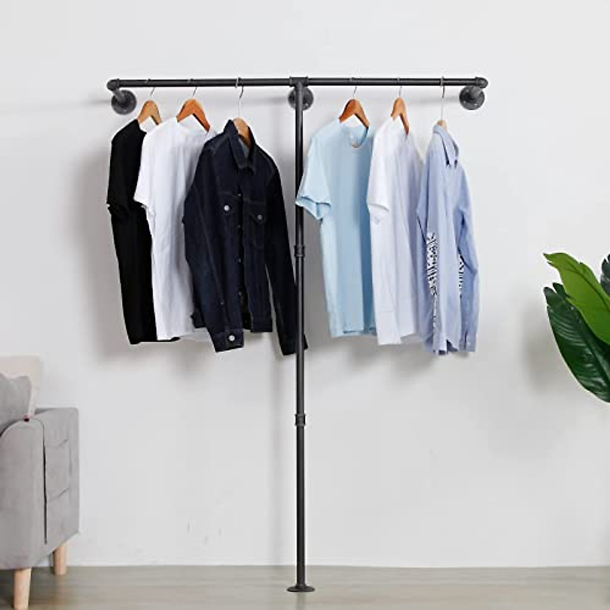 WJJAYY Industrial Pipe Clothes Rack, Heavy Duty Wall Mounted Black Iron Garment Bar,Retail Display Rack Closet Storage Clothes Organizer (47.2, Black)