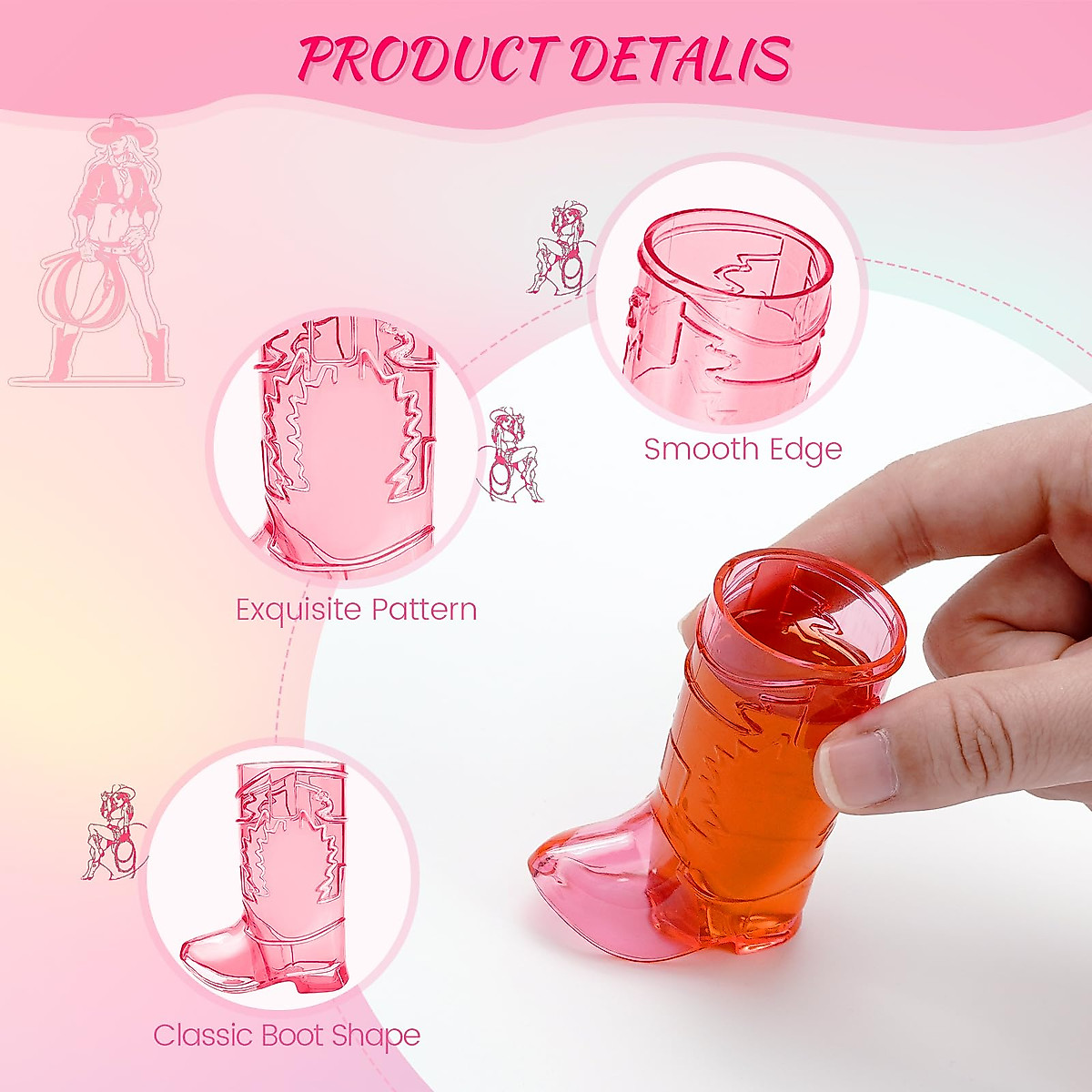 SAIAOKJ Cowboy Boot Shot Glasses, 12 Pcs 1 Oz Mini Plastic Boot Shot Glass, Reusable Plastic Boot Cups for Cowboy Cowgirl Western Theme Party Supplies Bachelorette Birthday Party Favors (Rose Red)