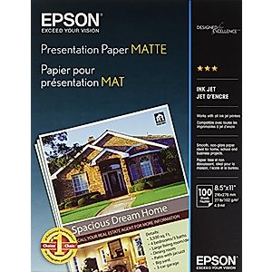 Epson Presentation Paper Matte, 8.5 x 11 Inch, 100 Count (S041062), White