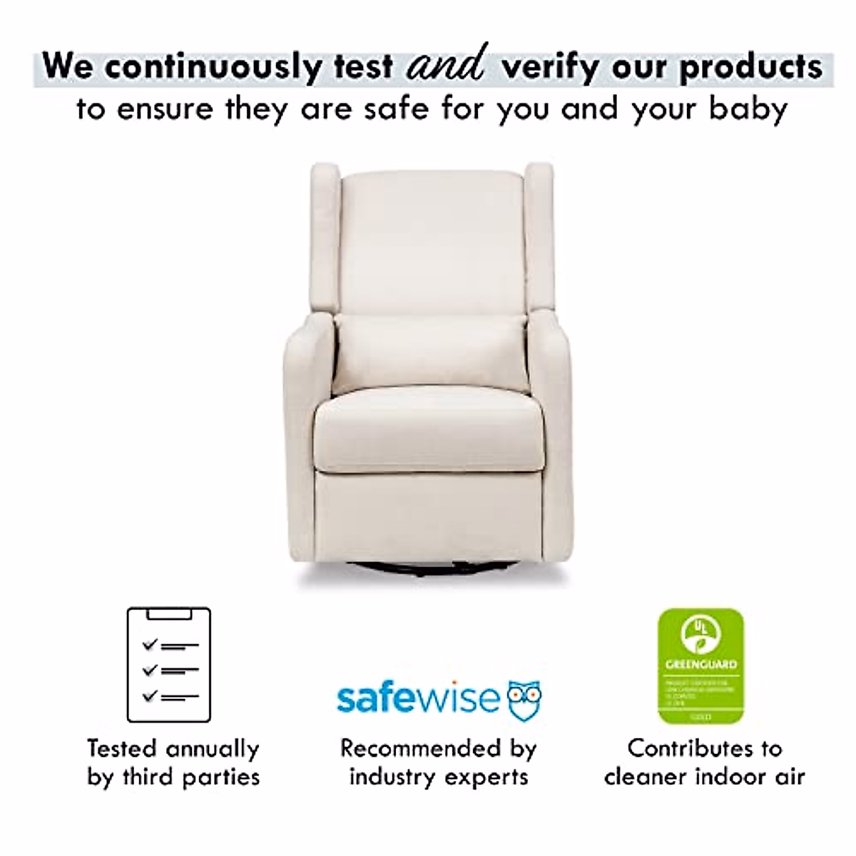 Carter's by DaVinci Arlo Recliner and Swivel Glider, Water Repellent & Stain Resistant, Greenguard Gold & CertiPUR-US Certified, Performance Cream Linen