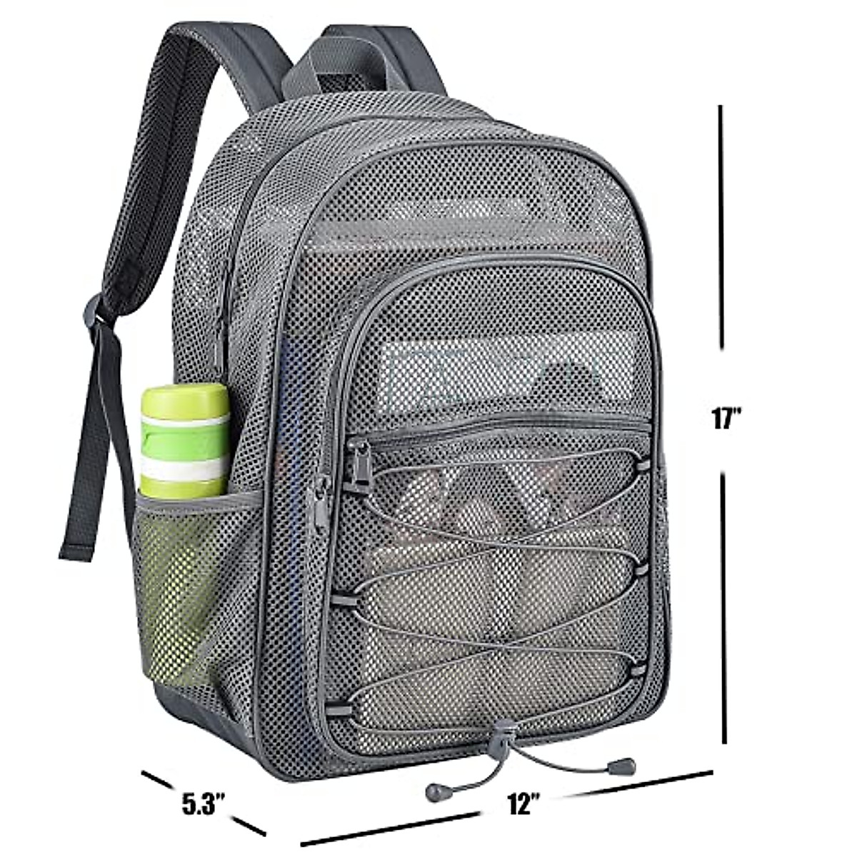 Heavy Duty Mesh Backpacks for Adults, Mesh School Booking Bags for Boys and Girls, See Through Backpack with Adjustable Straps, Mesh Bags for Swimming(Grey)
