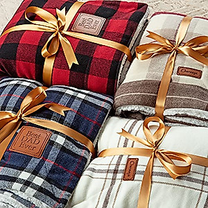 Chanasya "Best Dad Sherpa Plaid Throw Blanket - Soft Cozy Warm Plush Fluffy Fleece Flannel Throw Blankets - Gifts for Fathers Dads Grandfathers - Fall Autumn Winter Holiday Camping Blanket - Navy/Red