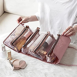 InfantLY Bright Women Cosmetic Bag Travel Organizer Foldable Hanging Nylon Wash Bag Portable Makeup Bag Multifunctional Toiletry Pouch