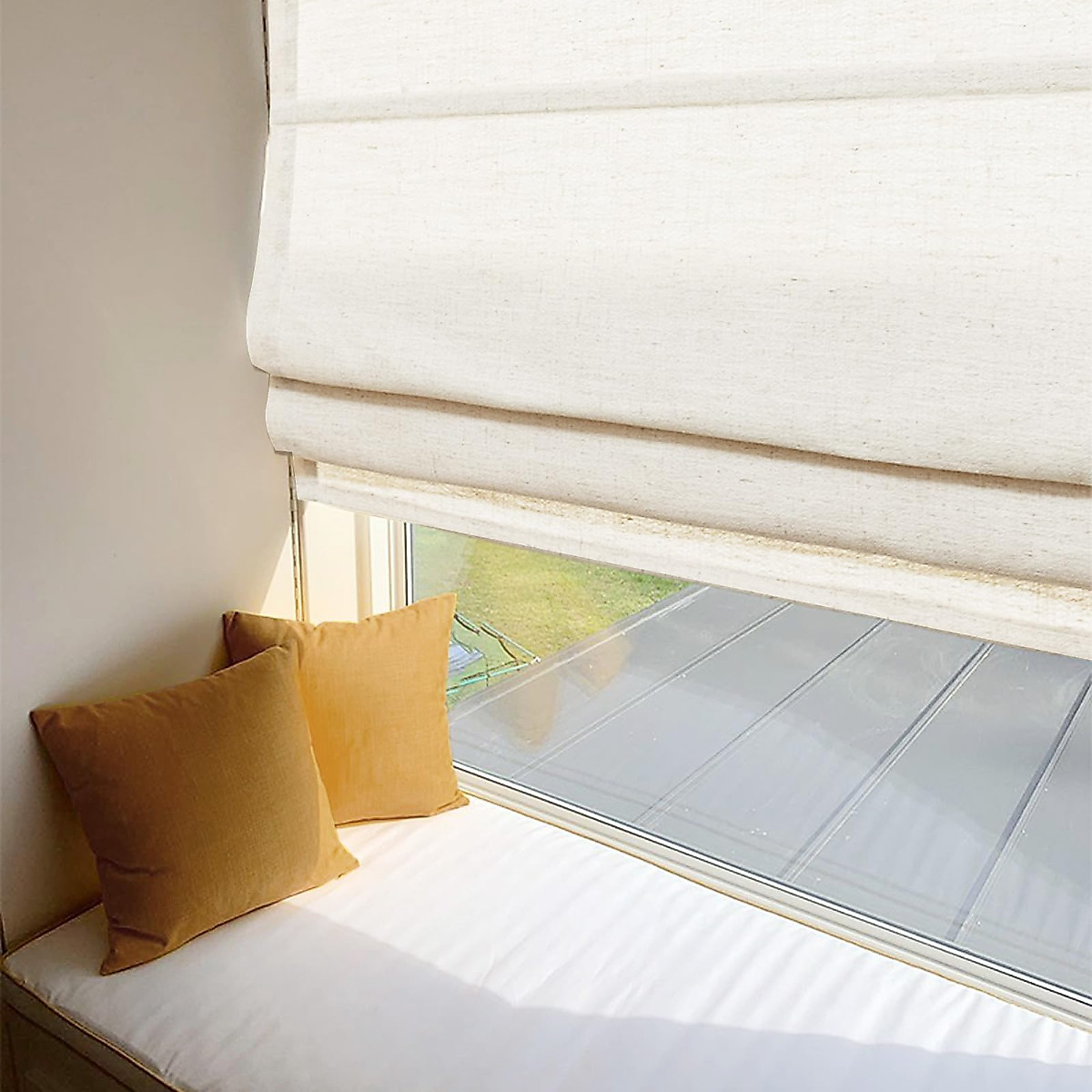 Cordless Blackout Roman Shades Window Blinds, Linen Cream Window Roman Blinds, Custom Washable Roman Shade for Window, Door Window, Bathroom Window