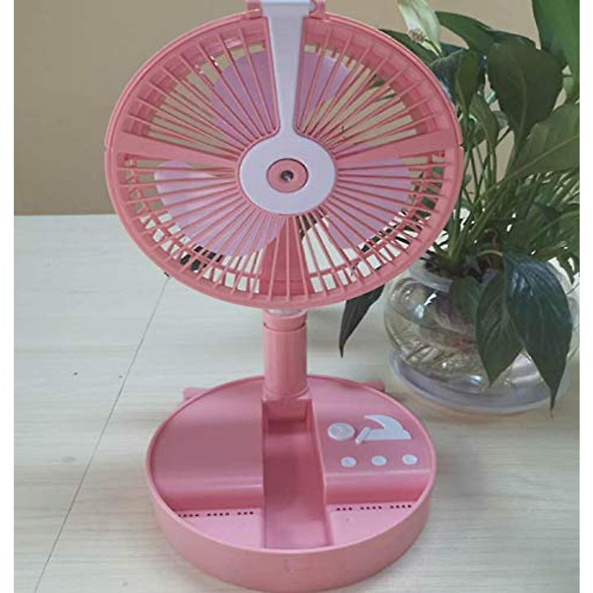 Lrufodya Portable floor Fan, Height Adjustable Folding Telescopic Table Fan, USB Rechargeable Personal Travel Fan with 4 Wind Speeds Air Humidifier LED Lamp and Night Light for Outdoor Camping