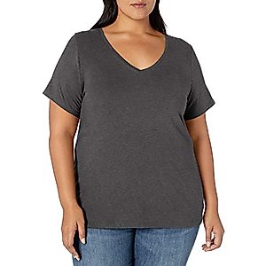 Amazon Essentials Women's Short-Sleeve V-Neck T-Shirt (Available in Plus Size), Charcoal Heather, 3X