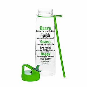 Fight Like a Girl Brave SlimKim 30 oz Motivational Water Bottle with Time Marker & Straw for Lymphoma, Lyme Disease Awareness - Reusable Clear Water Bottle for Workout, Gym, Travel - Lime Green