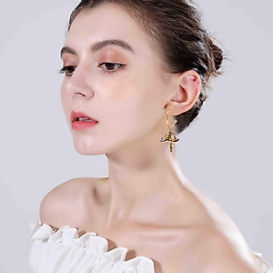 Just Follow Mushroom Shape Pendant Dangle Earrings Sweet Fresh Mushroom Drop Earrings Colorful Mushroom Charm Earrings for Women (Mushroom Shape Pendant Dangle Earrings-Gold)