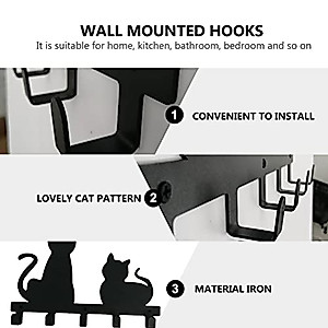 Cabilock Coat Rack Cat Wall Hooks 5 Hooks Rail Hanger Decorative Iron Wall Hook Rack Coat Clothes Towel Hanging Hook Organizer Bathroom Kitchen Entryway Hanging Hook Adhesive Wall Hooks