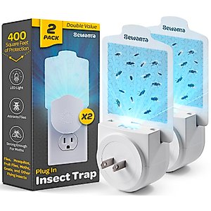 Fly Trap Indoor (2PK) Capture Flies, Moths, Fruit Flies, Gnats, Mosquito Trap, Plug-in Gnat Traps for House Indoor with Attractive UV Light Odor/Mess-Free. 600 Sq Ft Protection (2 Devices + 6 Refill)