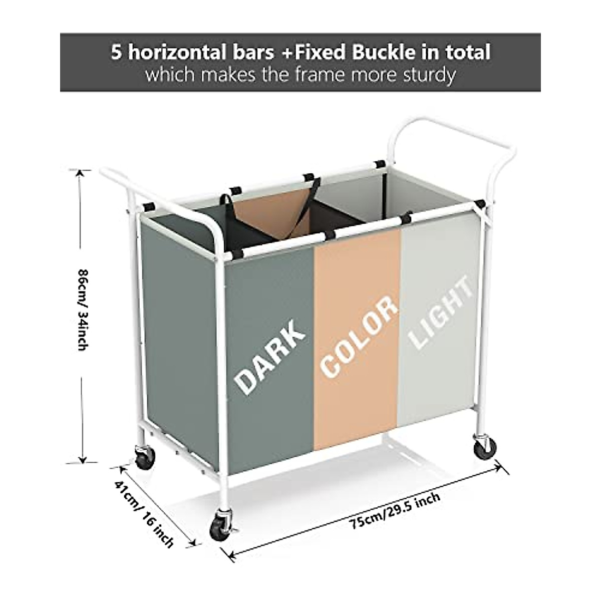 Laundry Sorter, Nerveol 44 Gallons Laundry Basket Laundry Hamper 3 Section with Heavy Duty Rolling Lockable Wheels and Removable Bags, 3 Bag Laundry Organizer Cart for Clothes Storage