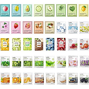 Meleell Collagen Sheet Mask For Women Skin Care,Anti-Aging,Hydrating Face Masks Sensitive And Soothing,Daily Mask For All Skin Type(Mixed sets, 40 Count)