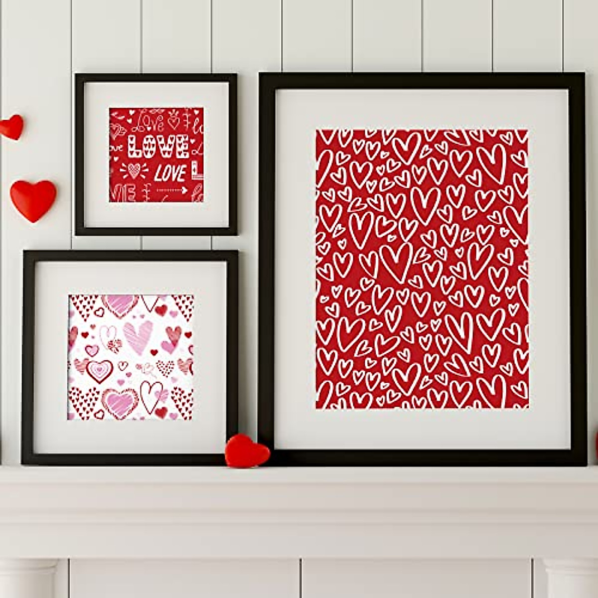 Whaline 12 Sheet Valentine's Day Wrapping Paper 6 Design Love Heart Wrapping Paper Red Pink White Patterned Art Paper for Wedding Anniversary Baby Shower Birthday Gift Wrap, 19.7 x 27.6 Inch