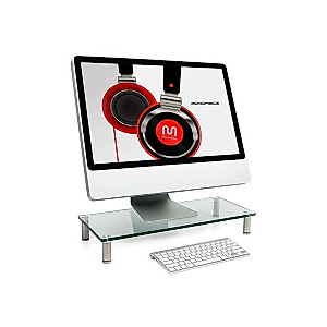 Monoprice Multimedia Desktop Stand 22 Inch x 9.5 Inch - Stand & Riser, Laptop Stand, Desktop TV Stand w/ Height Adjustable Legs - Workstream Collection, Clear