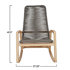 Creative Co-Op Indoor/Outdoor Teak Wood & Woven Rope Rocking Chair, Grey