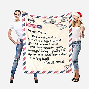 Mothers Day Birthday Gifts for Mom, Blanket to My Mom Gifts from Daughter Son, Mom Blanket Presents for Mother's Day, I Love You Mom Letter Warm Soft Throw Blankets