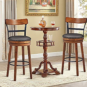 COSTWAY Bar Stools Set of 2, 360-Degree Swivel Stools with Leather Padded Seat, Single Slat Ladder Back & Solid Rubber Wood Legs, Bar Height Stools for Pub, Restaurant, Kitchen, Brown (2, 30.5)