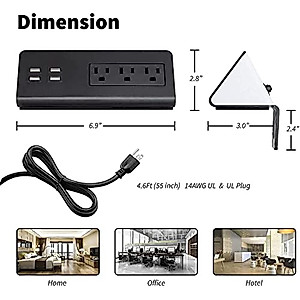 Two Desk Edge Mount Power Outlets with USB Charge Ports (Set of 2) Black