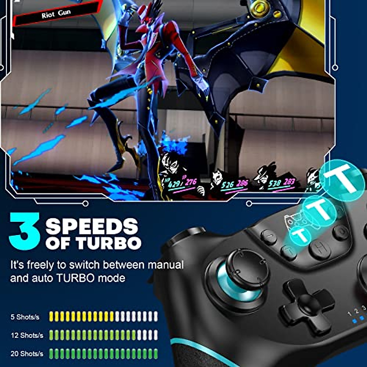 Diswoe Switch Controller, Wireless Pro Controller for Switch/Switch Lite/Switch OLED, Switch Remote Gamepad with Joystick, Adjustable Turbo Vibration with Programmable Function - Black