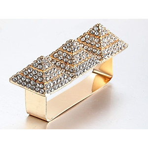 Wellotus Punk Alloy Pyramid Ring Rhinestone Hip Hop Rapper Red Lip Kiss Ring Costume Jewelry, 2 Finger Size (Gold)