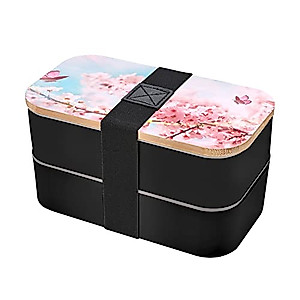 KOOLR Pink Sakura Print Bento Box Adult Lunch Box With 2 Compartments Stackable For Work Picnic Leak Proof Bento Box
