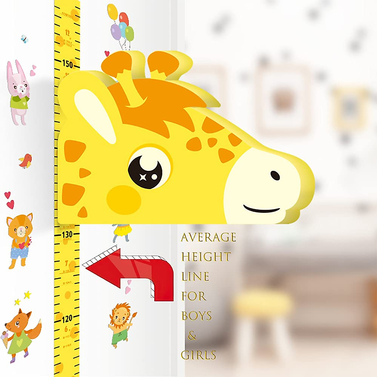 Giraffe Height Chart for Kids Removable Adjustable Kids Measuring Chart for Wall with Average Height Line Cartoon Magnetic Growth Chart for Kids for Nursery Playroom Height Wall Chart Wall Decor