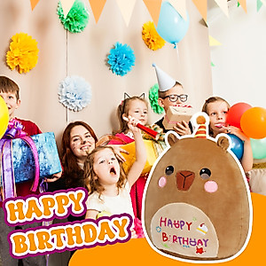 Easfan Birthday Capybara Plush Pillow Soft Toys with Happy Birthday Colorful Embroidered Stuffed Animals Gifts for Kids Adults, 12 inches
