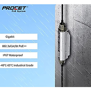 Procet Ethernet Surge Protector - Gigabit RJ45 60W PoE++ Network Lightning Arrestor 10KV Surge Protection, IP67 Waterproof Outdoor Surge Suppressor